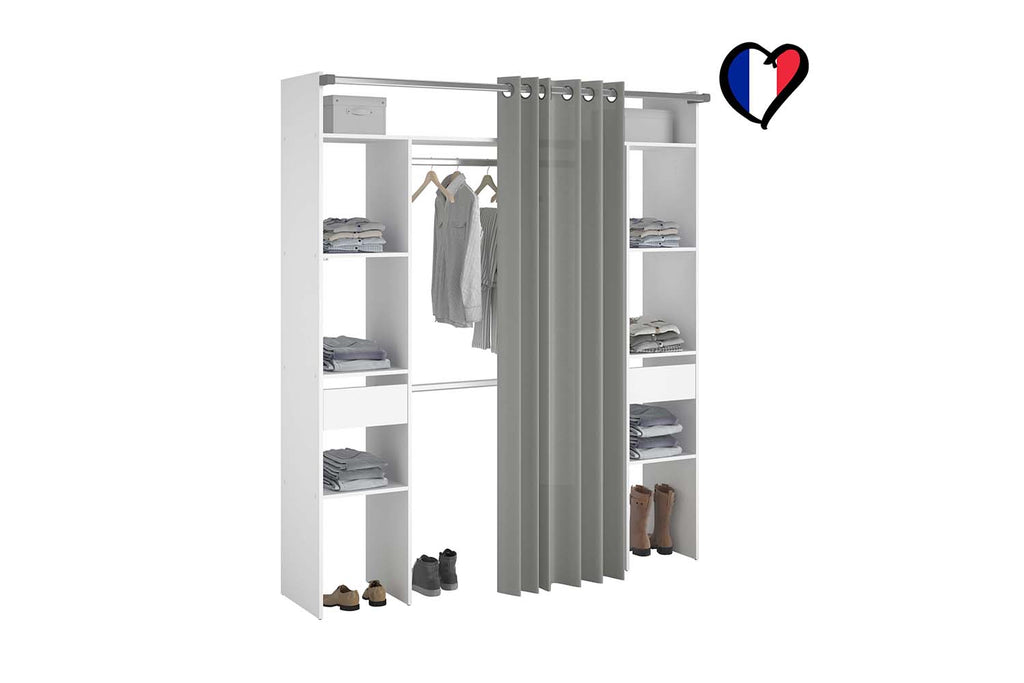 Spogliatoio con tenda + 2 armadi + 6 ripiani + 2 cassetti Elysée – Concept-U Italia